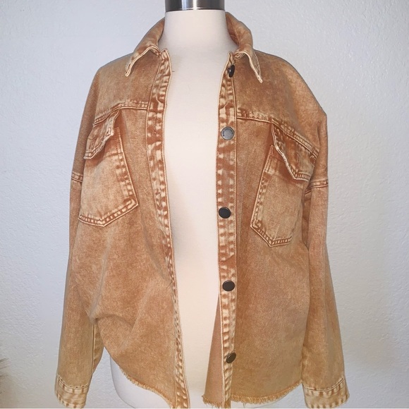 Jackets & Coats | New Oversized Denim Jacket In Rust Acid Wash Orange ...